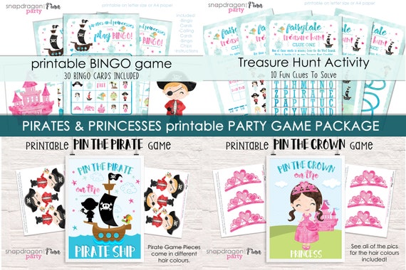 Princess & Pirate Party Game Package 4 Activities Included | Etsy