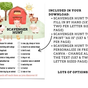 Editable Farm Scavenger Hunt, Barnyard Scavenger Hunt, Farm Birthday ...