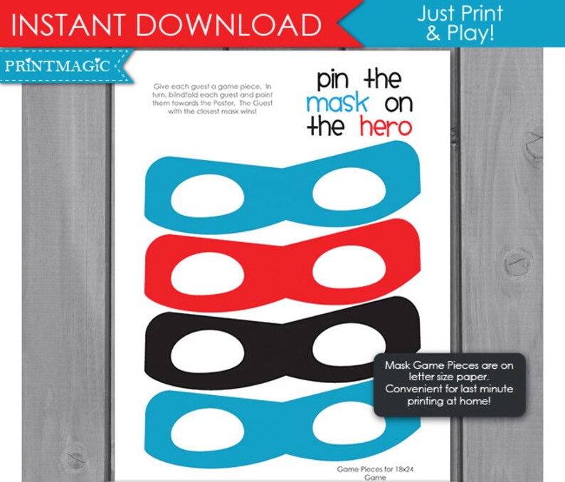 Pin the Mask On the Superhero Printable Party Game 3 Sizes | Etsy