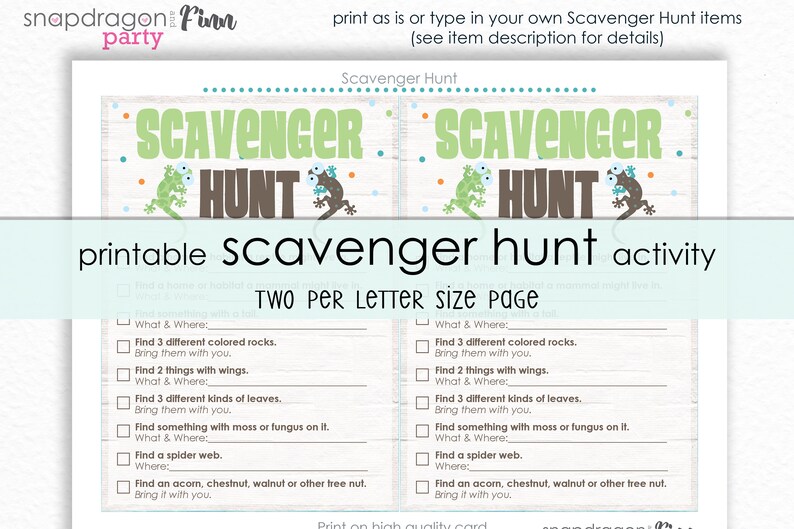 Outdoor Scavenger Hunt Printable Activity Reptile Birthday - Etsy
