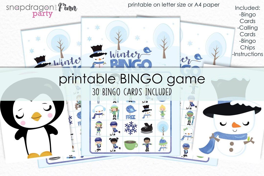 Winter Bingo Printable Party Game - 30 Bingo Cards - Winter Birthday ...