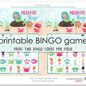 Mermaid Bingo Printable Game - Printable Mermaid Birthday Party Game ...