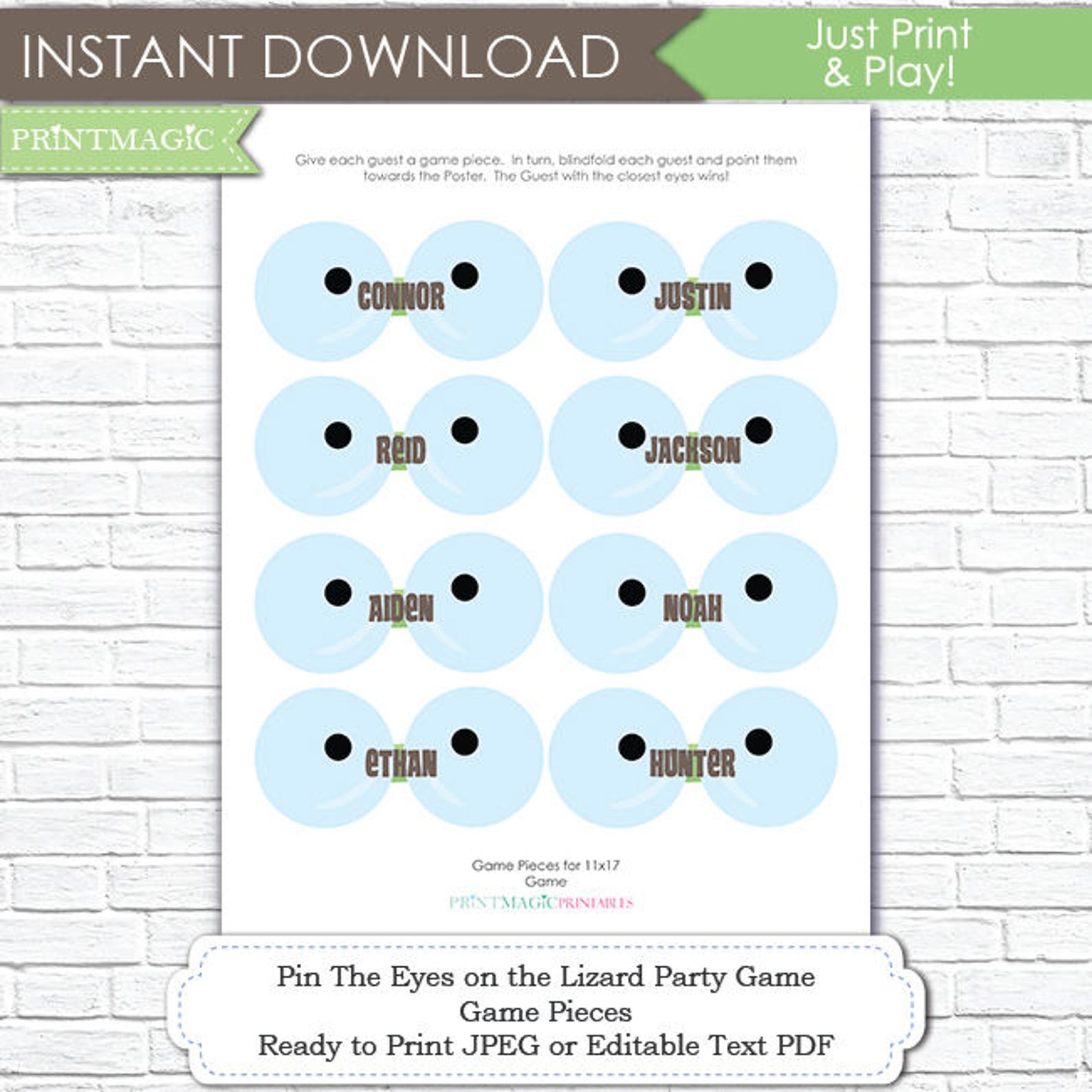 Reptile Party Printable Birthday Party Game 3 Poster Sizes Pin the Eyes ...