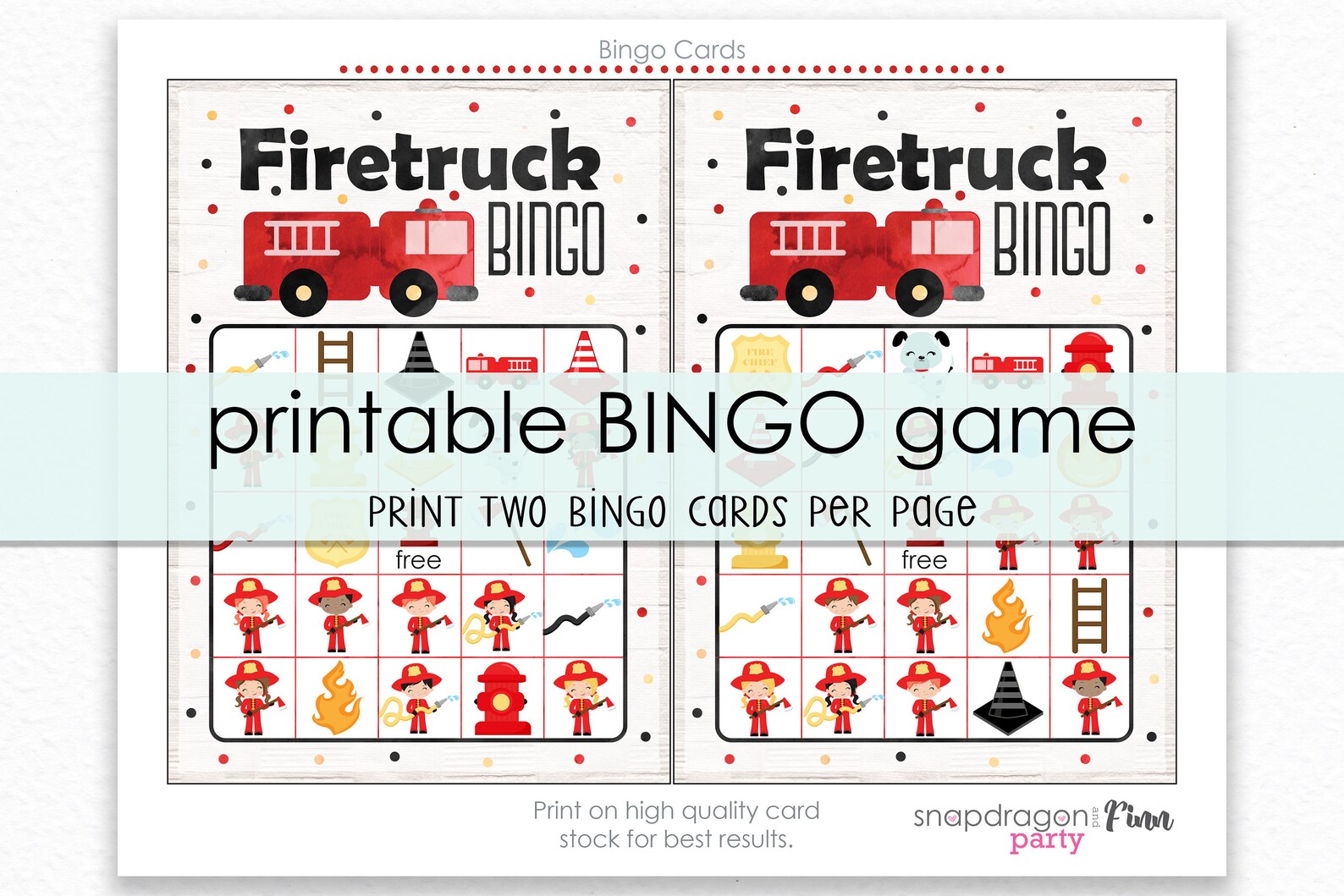 Firetruck Bingo Printable Party Game - 30 Bingo Cards - Firefighter ...