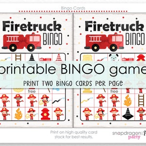 Firetruck Bingo Printable Party Game - 30 Bingo Cards - Firefighter ...