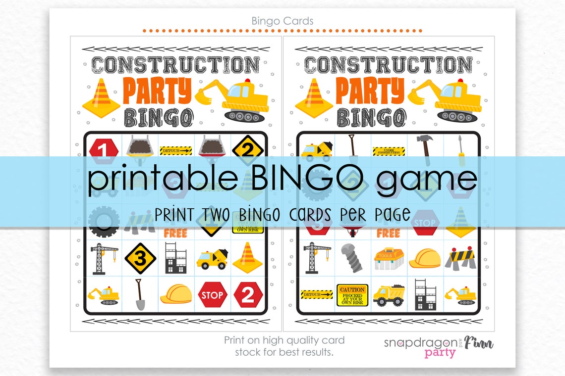 Construction Bingo Printable Party Game 30 Bingo Cards | Etsy