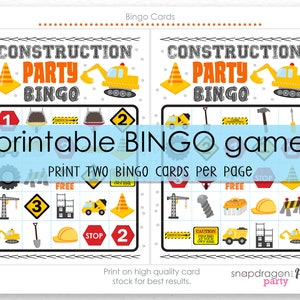 Construction Bingo Printable Party Game- 30 Bingo Cards - Construction ...