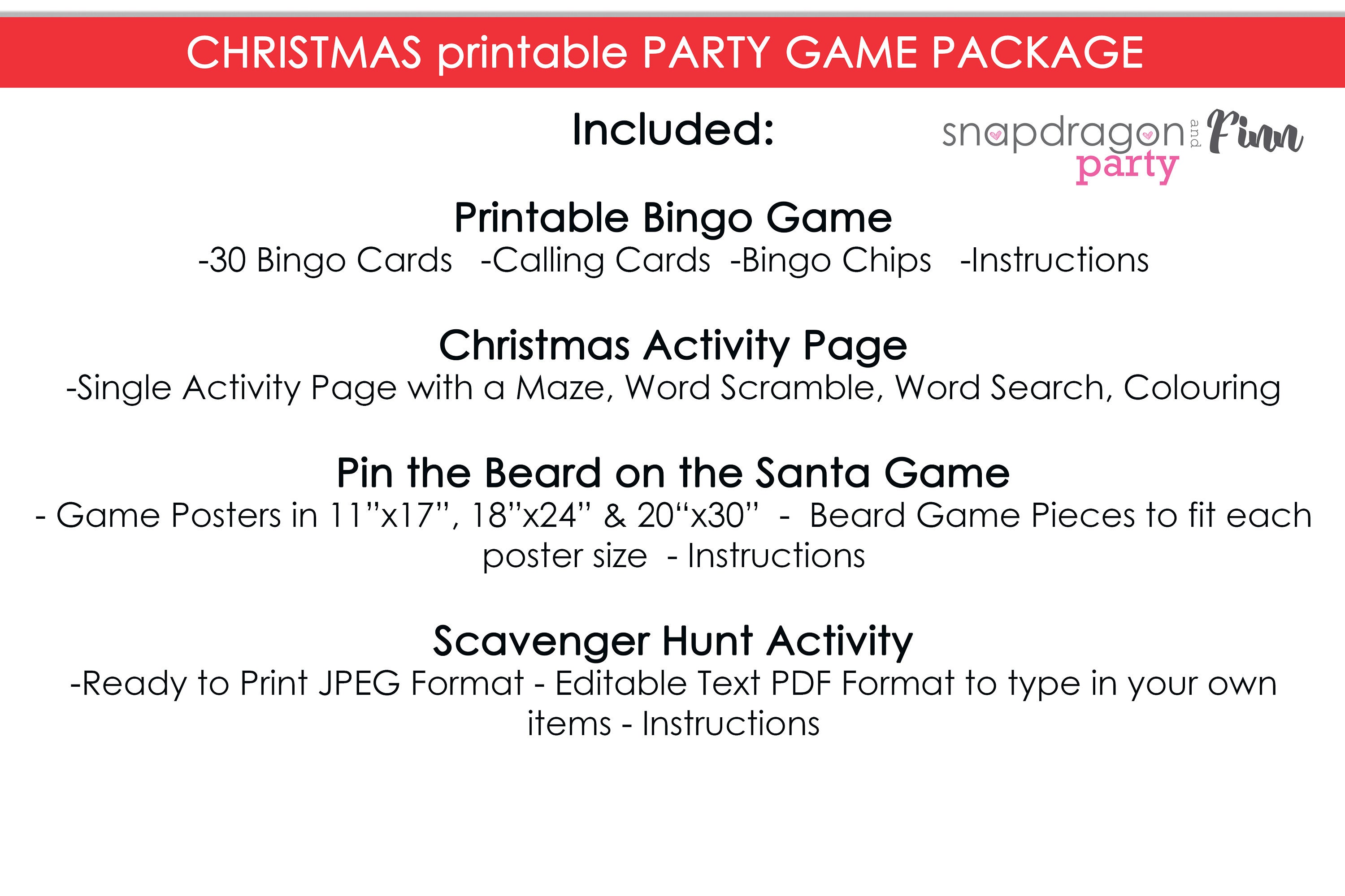 Printable Christmas Party Game Package 4 Activities | Etsy