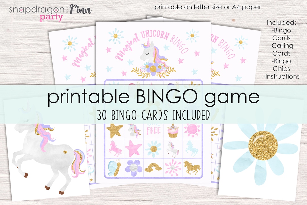 Unicorn Bingo Printable Party Game 30 Bingo Cards Unicorn Birthday ...