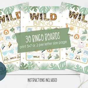 Jungle Bingo Printable Party Game - 30 Bingo Cards - Jungle Birthday ...
