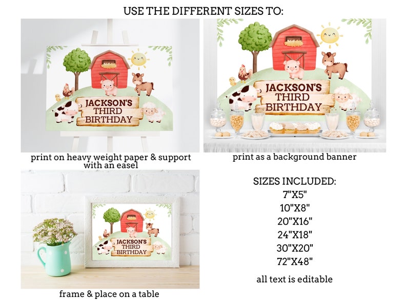 EDITABLE Farm Birthday Signs - 6 Sizes Included - Farm Backdrop Banner ...