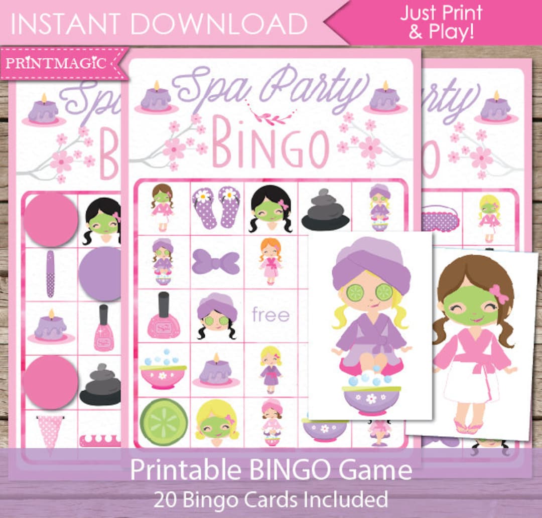 Spa Party Bingo Printable Party Game - Spa Birthday Party Game - Pamper ...