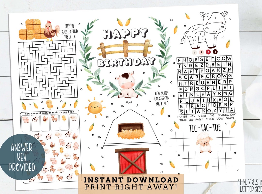 Farm Printable Activity - Barnyard Animals Activity Sheet - Farm Party ...