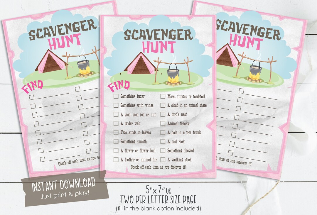Pink Outdoor Scavenger Hunt - Printable Scavenger Hunt Activity ...