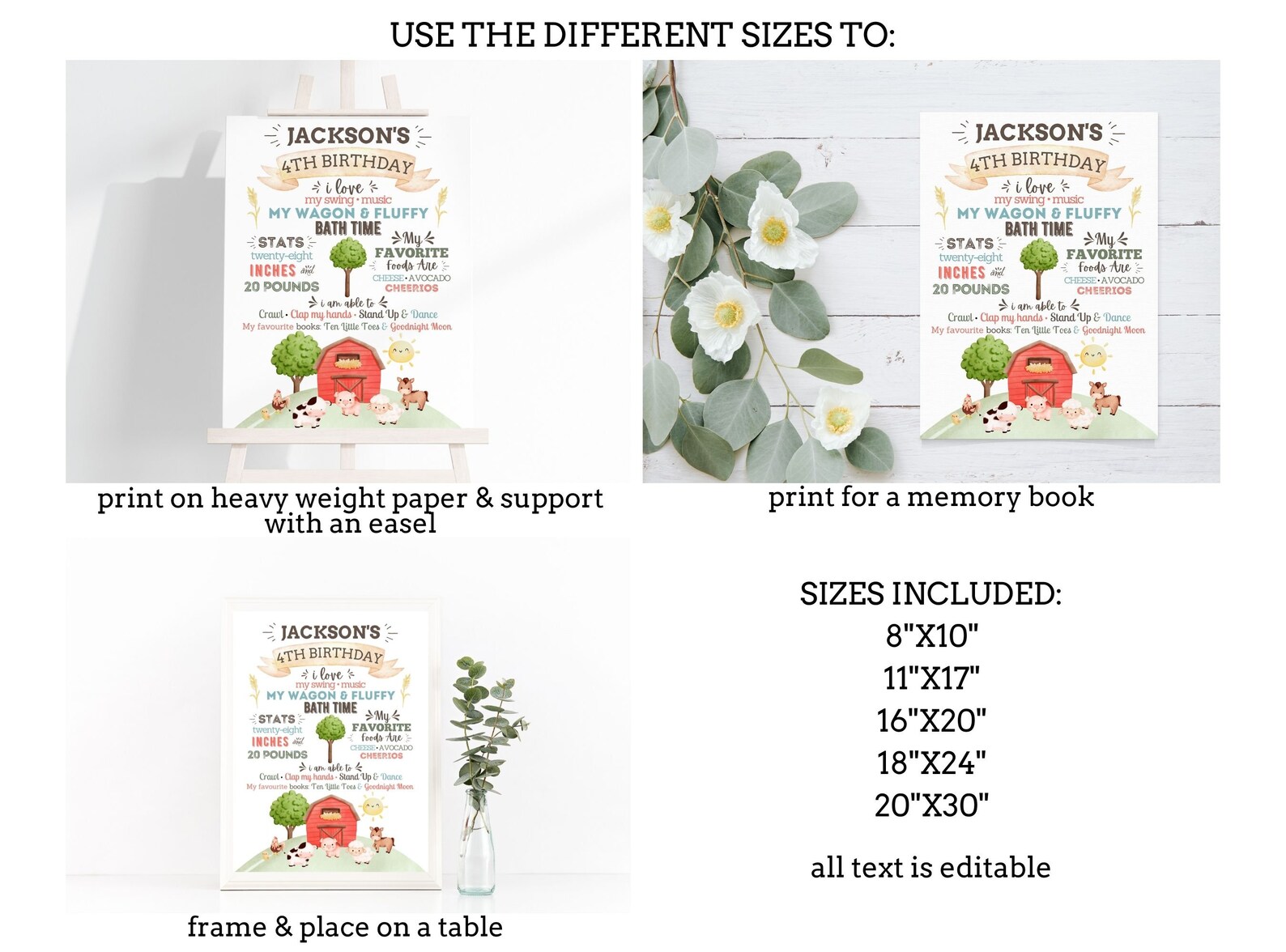 EDITABLE Farm Milestone Birthday Poster, Farm Birthday Chalkboard Sign ...