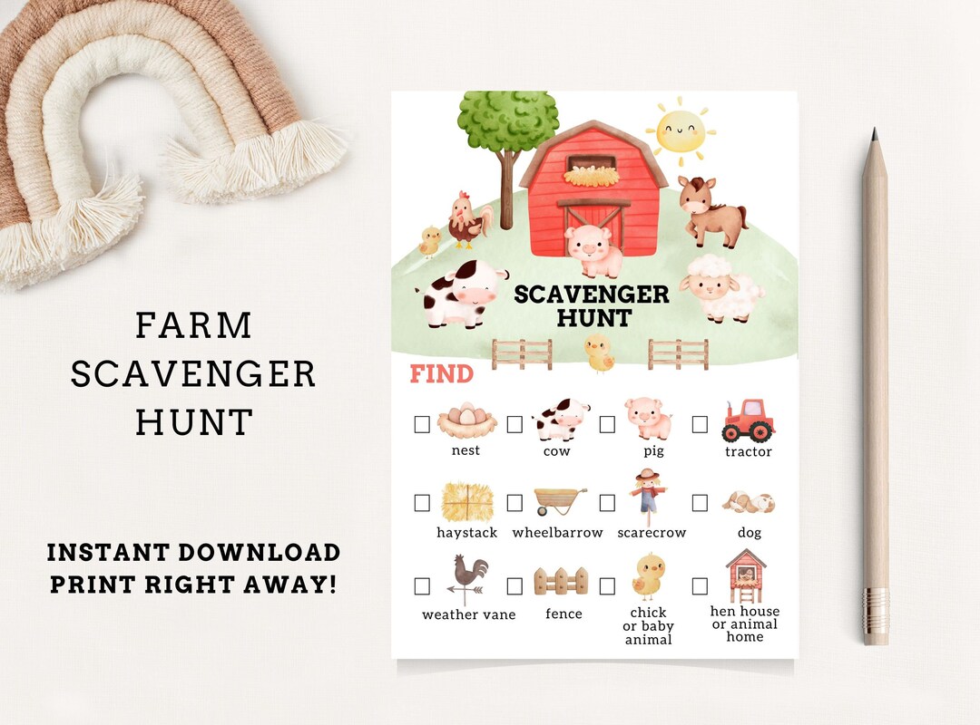 Farm Scavenger Hunt - Printable Barnyard Scavenger Hunt - Farm Birthday ...