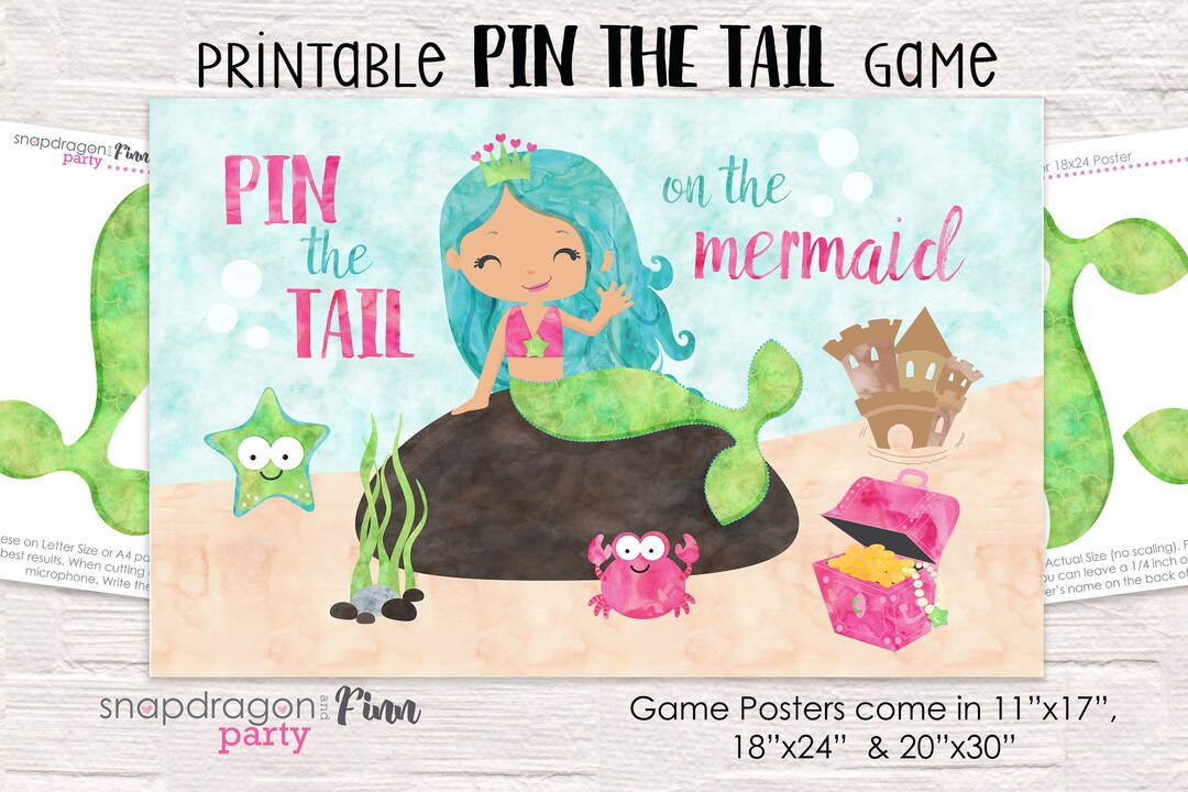 Pin the Tail on the Mermaid Printable Party Game 3 Poster - Etsy
