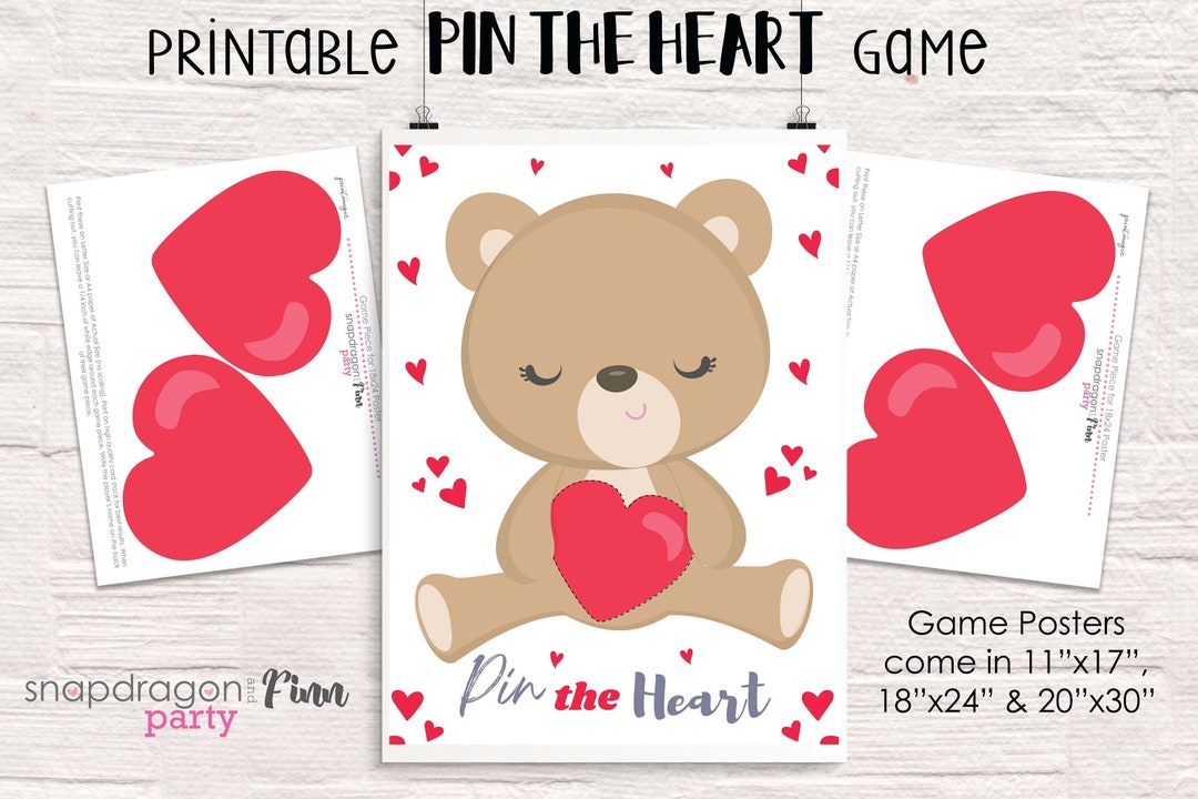 Instant Download - Pin the Heart Valentine Printable Party Game ...