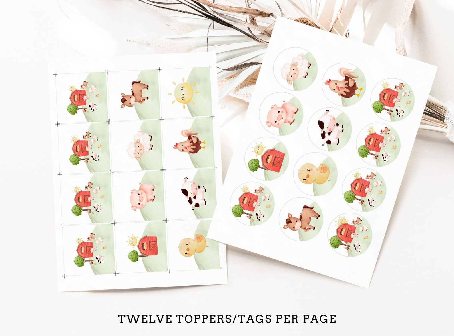 Farm Birthday Cupcake Toppers Barnyard Favor Tags Farm - Etsy