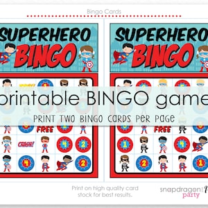 Superhero Bingo Printable Game - Printable Hero Birthday Party Game ...