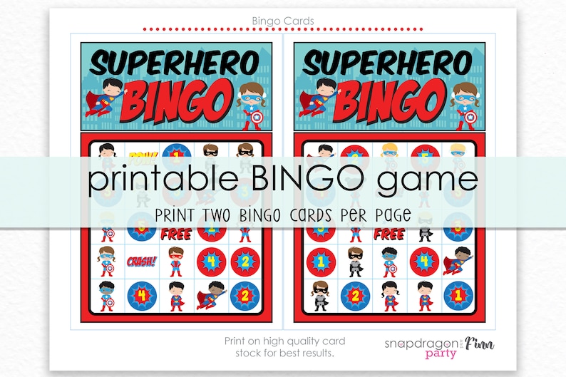 Superhero Bingo Printable Game - Printable Hero Birthday Party Game ...