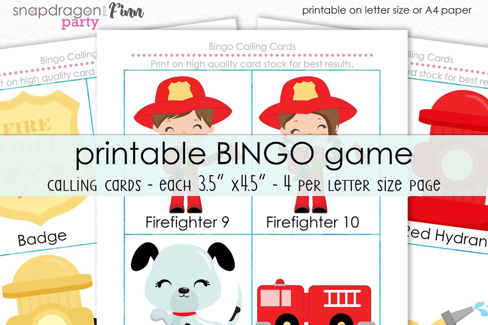 Firetruck Bingo Printable Party Game - 30 Bingo Cards - Firefighter ...