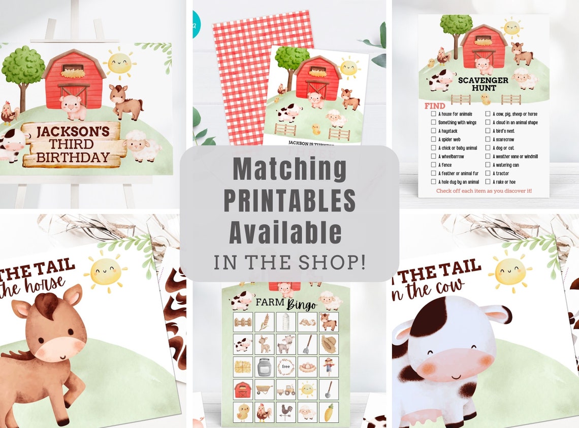 Farm Birthday Cupcake Toppers, Barnyard Favor Tags, Farm Birthday Party ...