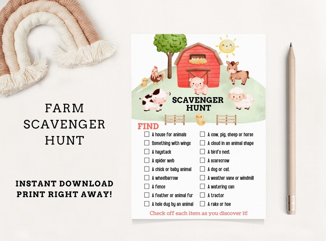 Editable Farm Scavenger Hunt, Barnyard Scavenger Hunt, Farm Birthday ...
