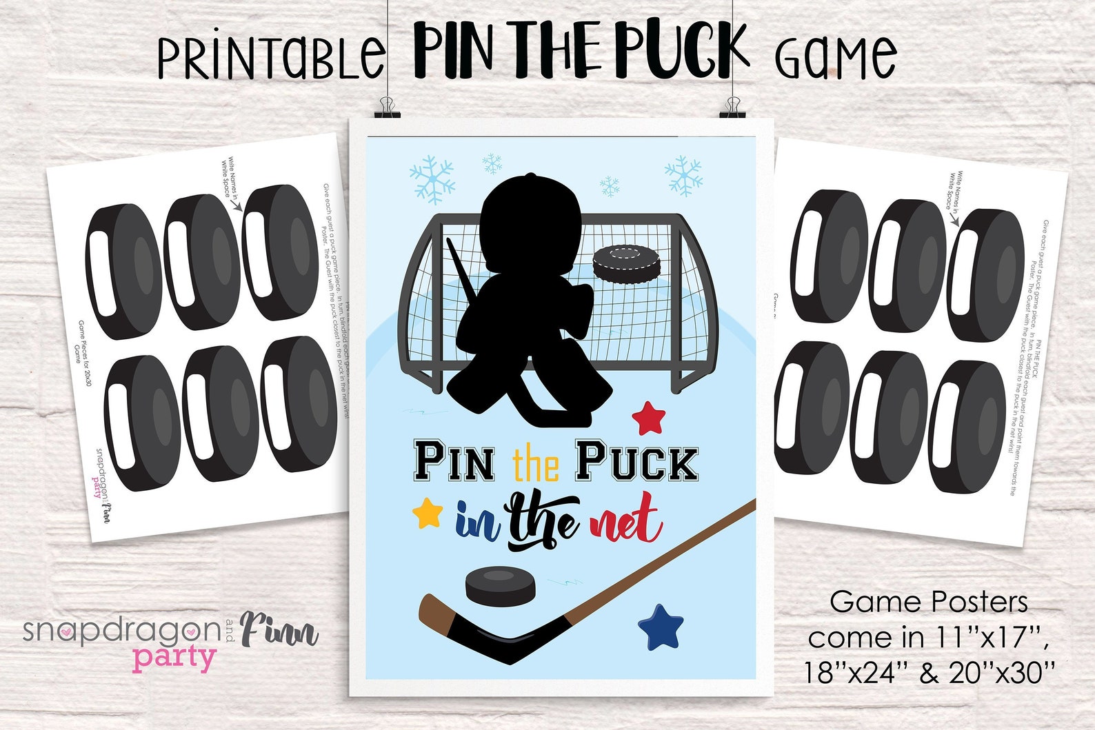 Pin the Puck in the Net Hockey Printable Party Game - 3 Poster Sizes ...