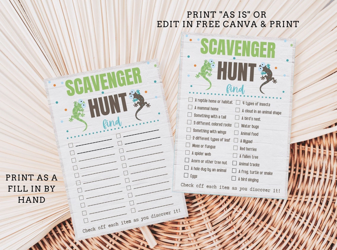 Outdoor Scavenger Hunt Printable Activity - Reptile Birthday Party Game ...