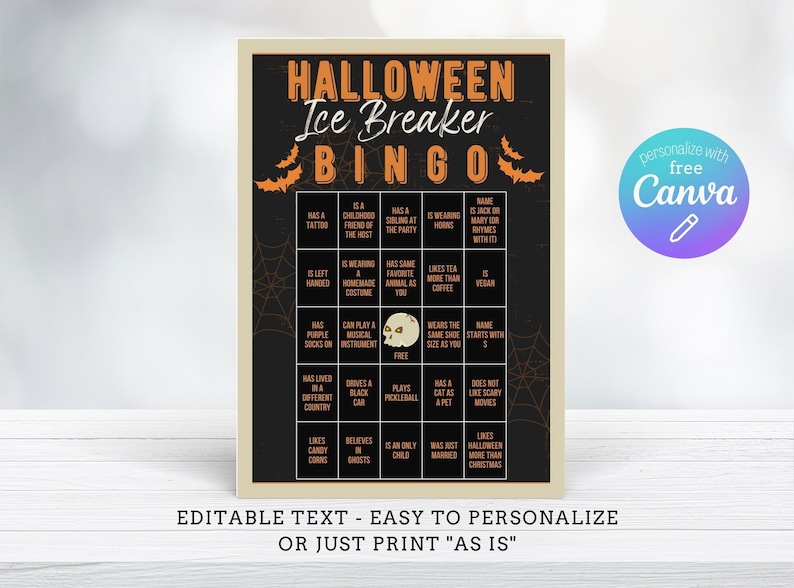 Editable Halloween Ice Breaker Bingo, Halloween Party Ice Breaker Game ...