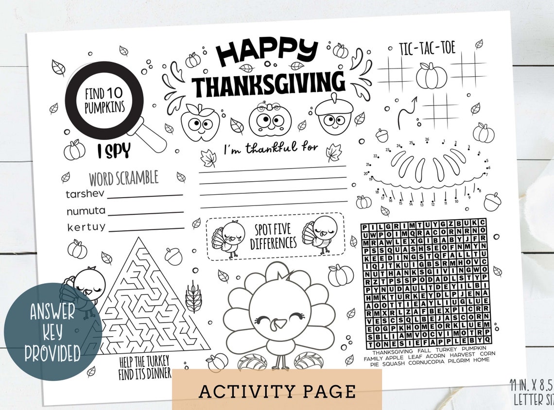 Printable Thanksgiving Activity Package - 5 Activities - Printable ...