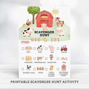 Farm Scavenger Hunt - Printable Barnyard Scavenger Hunt - Farm Birthday ...