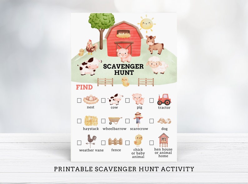 Farm Scavenger Hunt - Printable Barnyard Scavenger Hunt - Farm Birthday ...