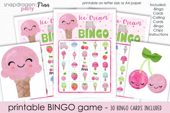 Ice Cream Bingo Printable Party Game 30 Bingo Cards Ice | Etsy Canada