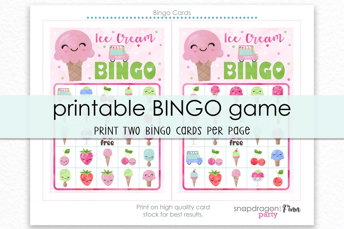 Ice Cream Bingo Printable Party Game - 30 Bingo Cards - Ice Cream ...