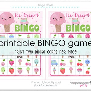 Ice Cream Bingo Printable Party Game - 30 Bingo Cards - Ice Cream ...