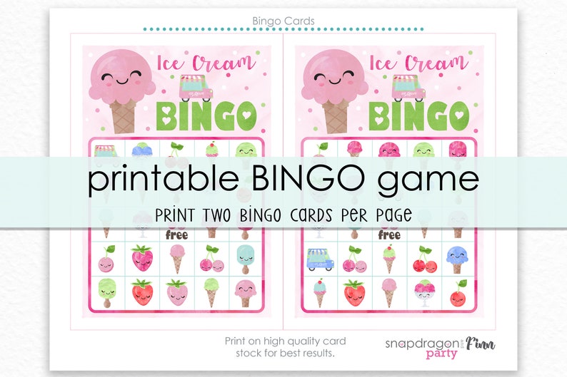 Ice Cream Bingo Printable Party Game - 30 Bingo Cards - Ice Cream ...