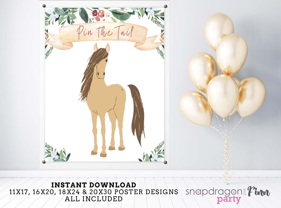 Pin the Tail on the Horse Printable Party Game - 4 Poster Sizes - Pony ...
