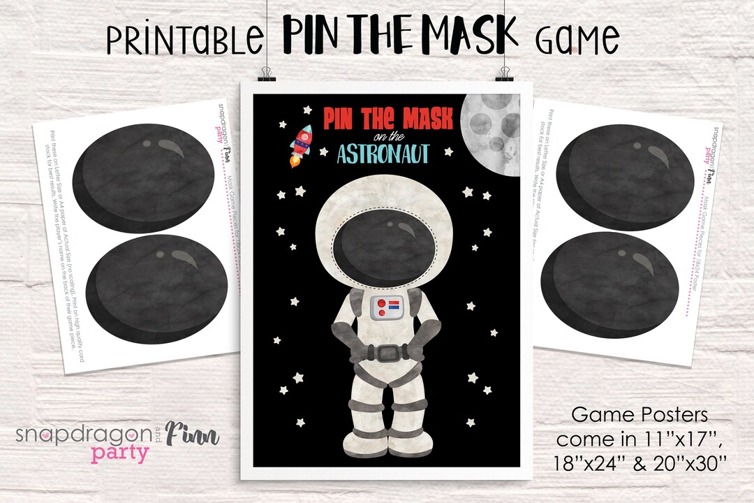 Pin the Mask on the Astronaut Printable Party Game - 3 Poster Sizes ...