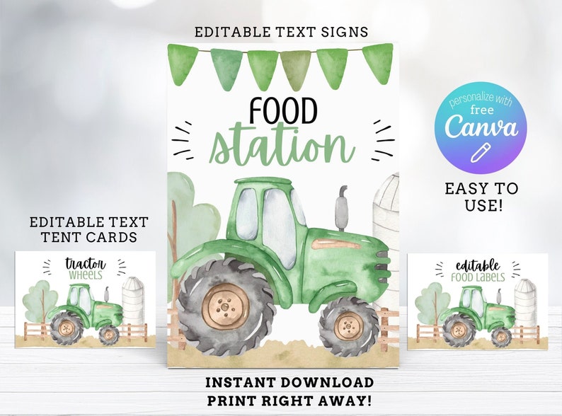 Editable Green Tractor Food Labels & Signs - Tractor Food Signs ...