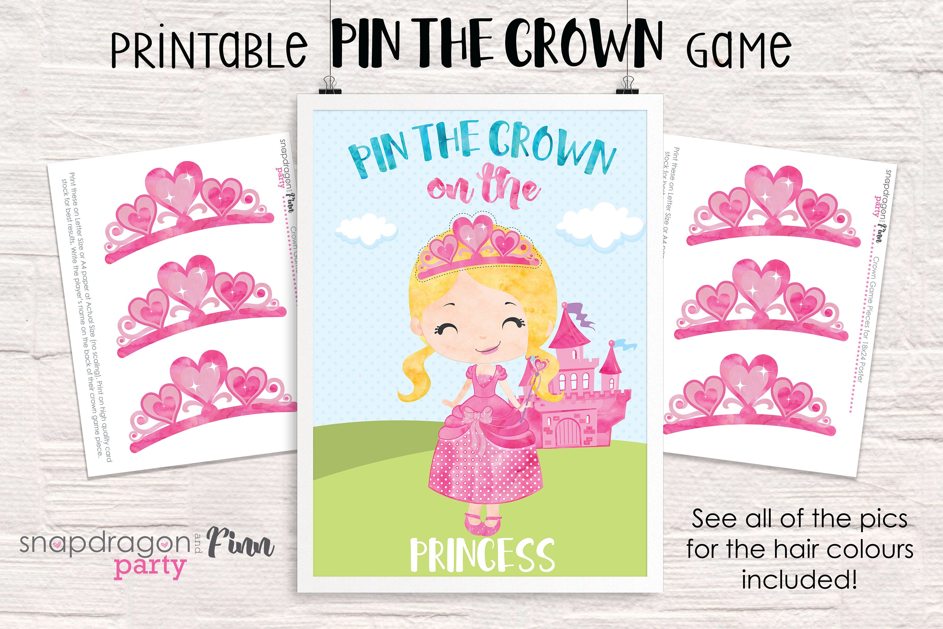 Pin the Crown on the Princess Printable Party Game 3 Poster - Etsy UK