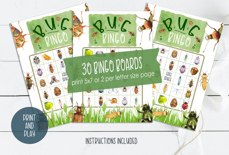 Bug Bingo Printable Party Game - 30 Bingo Cards - Bug Birthday Party ...