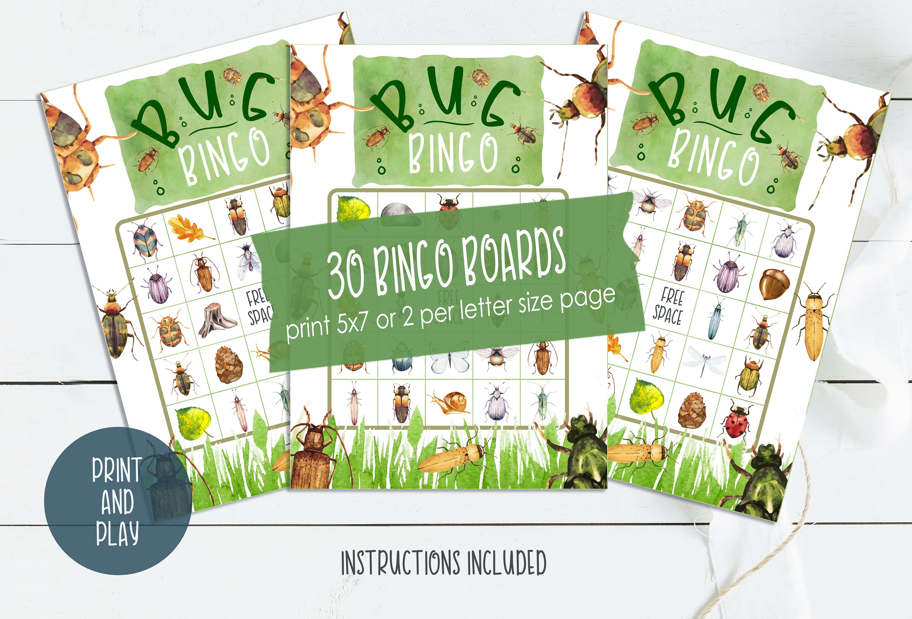 Bug Bingo Printable Party Game - 30 Bingo Cards - Bug Birthday Party ...