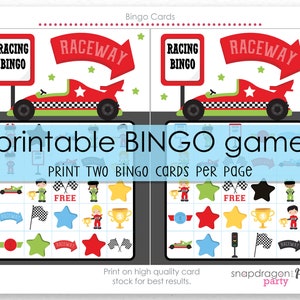 Racing Bingo Printable Party Game - 30 Bingo Cards - Race Car Bingo ...