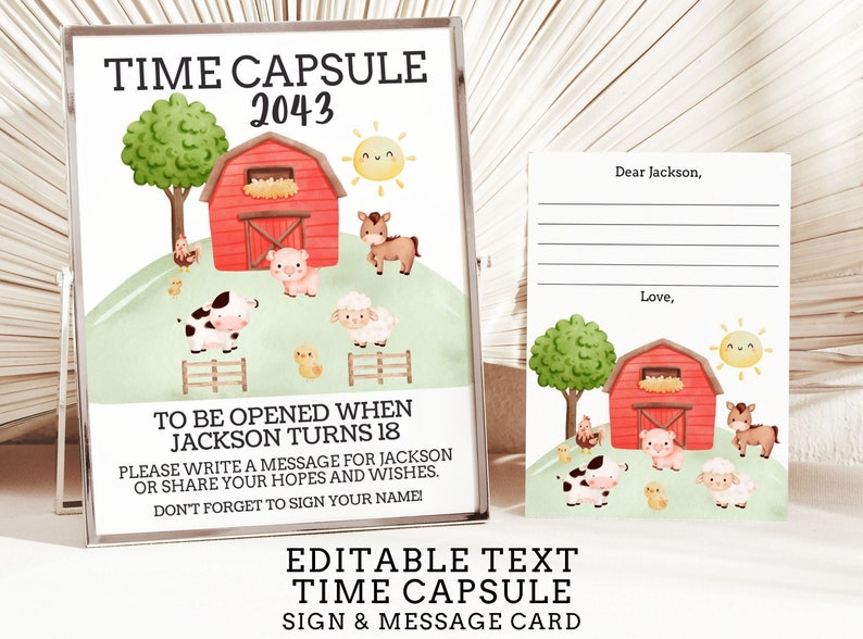 Editable Farm Animal Time Capsule Sign & Messages Farm Time - Etsy