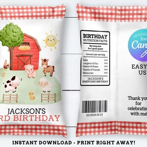 Editable Farm Animal Chip Bag Template - Barnyard Animals Chip Bag ...