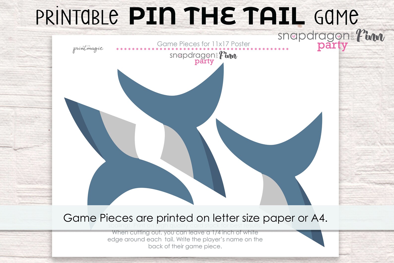 Pin the Tail on the Shark Printable Party Game 3 Poster - Etsy