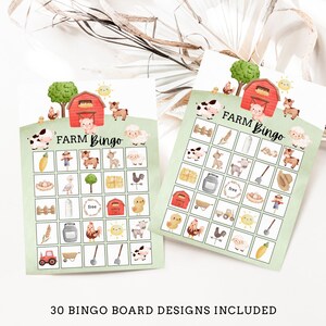 Farm Bingo Printable Party Game - 30 Bingo Cards - Barnyard Bingo ...