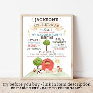 EDITABLE Farm Milestone Birthday Poster, Farm Birthday Chalkboard Sign ...